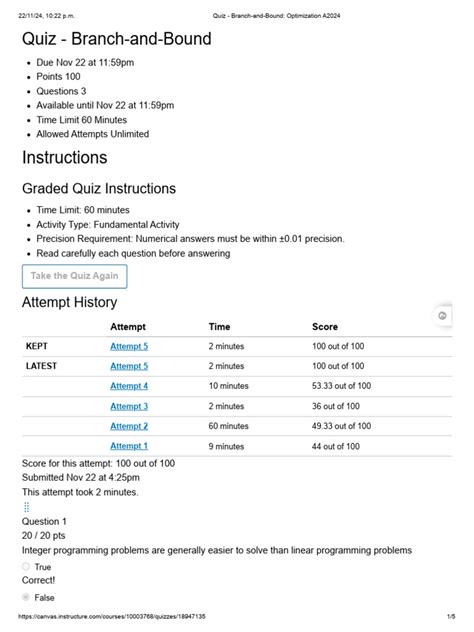 quiz branch and bound optimization a2024 pdf applied