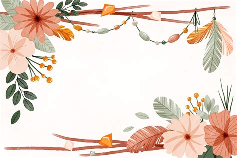 꽃과 잎 수채화 Boho 배경 무료 벡터
