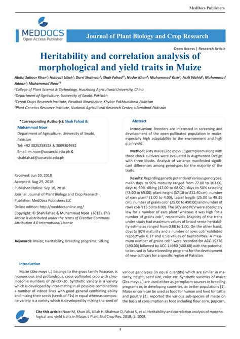 pdf heritability and correlation analysis of morphological and yield