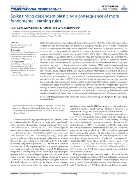 Pdf Spike Timing Dependent Plasticity A Consequence Of More