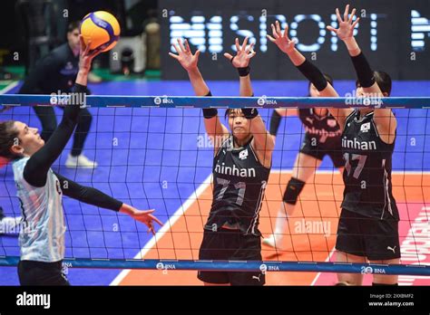 Jiyun Moon Hoyoung Jung South Korea Pamela Bulaich Argentina Womens Volleyball Stock