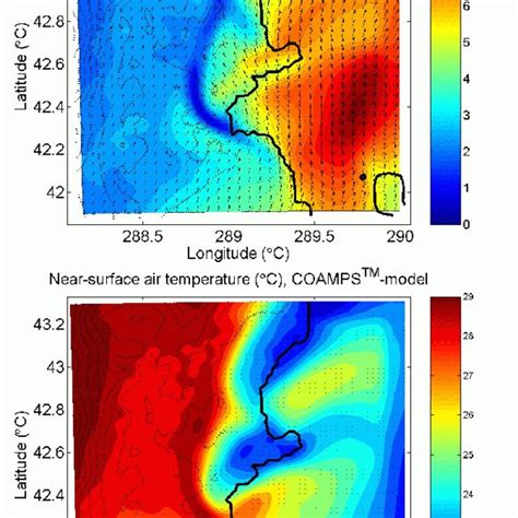 Simulated Coamps Tm Model Fields Of Top Wind Speed Shading And