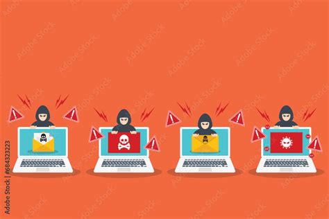 Hacker Malware Notification On Laptop Computer Hacker With Laptop Computer Stealing