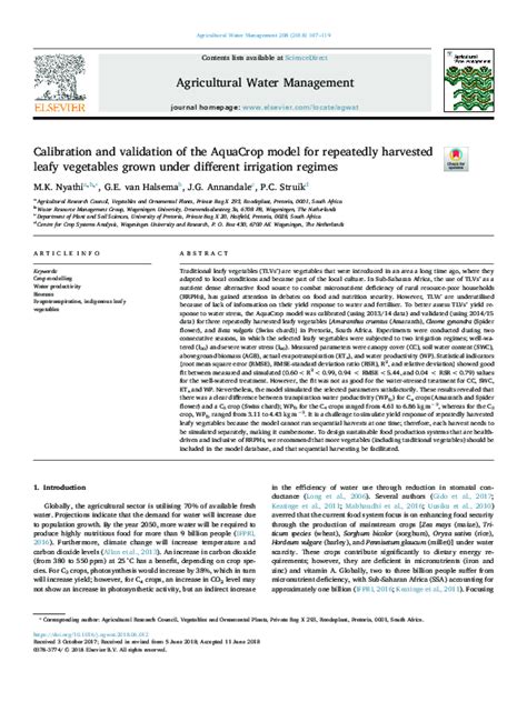 Pdf Calibration And Validation Of The Aquacrop Model For Repeatedly Harvested Leafy Vegetables