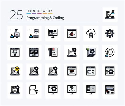 Premium Vector Programming And Coding 25 Line Filled Icon Pack Including Develop Cloud Develop