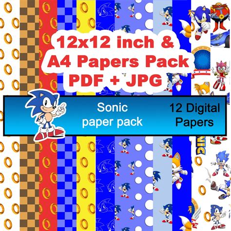 Sonic Digital Papers Scrapbook Sonic 10 Designs 12x12in 30x30 Cm And A4 Papers 21cmx297cm