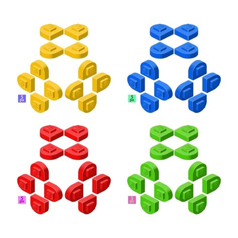 3d Set Of Colored Constructor Kit In Isometry Rounded Small Modules Vector Illustration