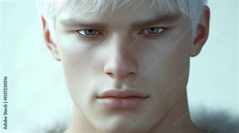 Albino Male Model With White Hair And Penetrating Gaze Showing