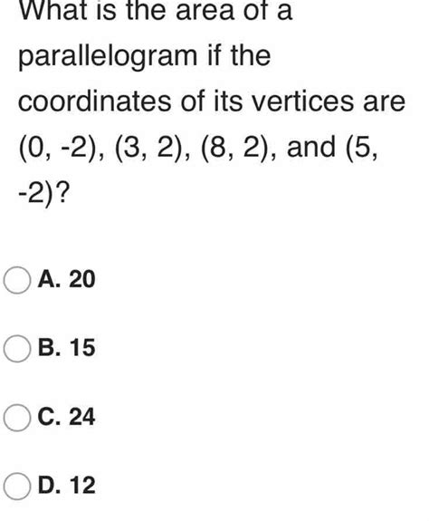 What Is The Area Of A Parallelogram If The Coordinates Of Its Vertices