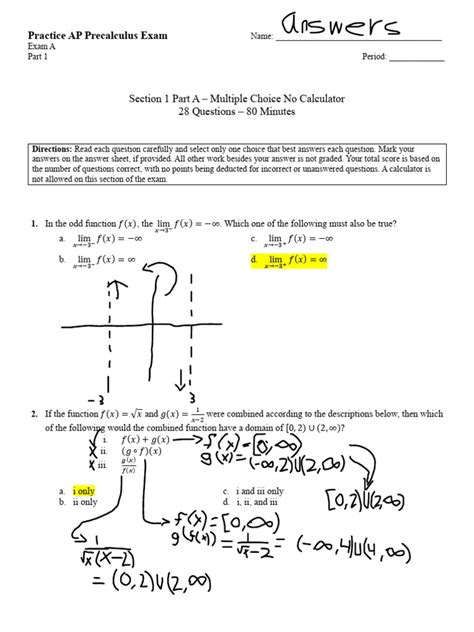 Ap Precalculus Exam A Answers Explanations Pdf Logarithm Function Mathematics