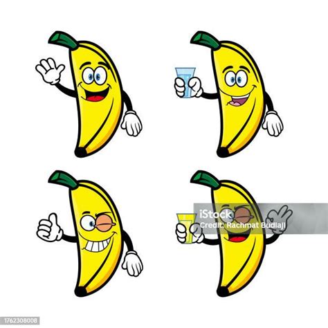 컬렉션 귀여운 웃는 바나나 만화 캐릭터 세트입니다 흰색 배경에 고립된 벡터 그림 가공의 인물에 대한 스톡 벡터 아트 및 기타 이미지 가공의 인물 개체 그룹 건강한
