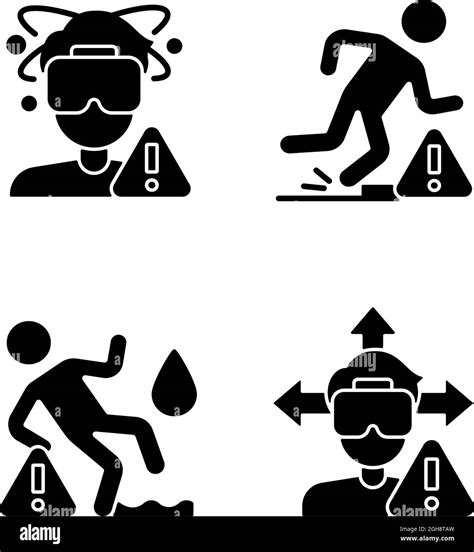 Vr Headset Warning Black Glyph Manual Label Icons Set On White Space