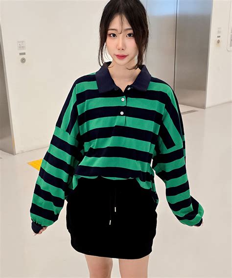 눈설 오버핏 스트라이프 긴팔 티셔츠 카라넥 맨투맨 가을 오버사이즈 단가라