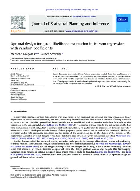 Pdf Optimal Design For Quasi Likelihood Estimation In Poisson