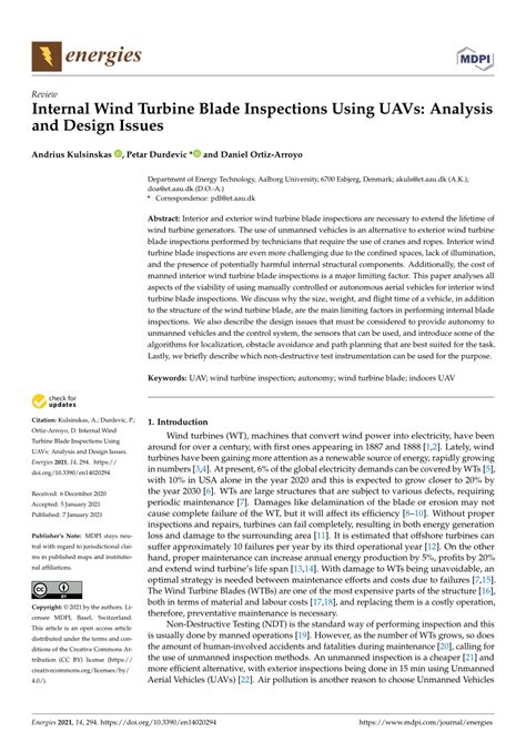 Pdf Internal Wind Turbine Blade Inspections Using Uavs Analysis And Design Issues
