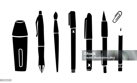 연필에 캡이 있는 그림으로 다른 유형의 펜 실루엣 인물 스타일로 낙서 연필에 대한 스톡 벡터 아트 및 기타 이미지 연필 실루엣 개인 장식품 Istock