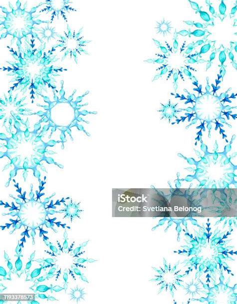 텍스트 에 대한 공간이 흰색 배경에 눈송이 크리스마스 프레임 엽서 포스터 및 초대장 수채화 일러스트레이션 0명에 대한 스톡 벡터 아트 및 기타 이미지 Istock