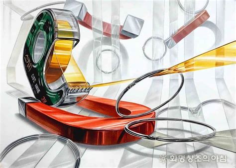 화명창조의아침 연구작 스카치테이프 말굽자석 쇠링 개체묘사 사실묘사 기초디자인 펜화 창조의아침 미술 참고 자료 미술 구도 테이프