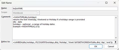 Excel Day Type Custom Function A4 Accounting