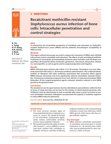 Pdf Recalcitrant Methicillin Resistant Staphylococcus Aureus Infection Of Bone Cells