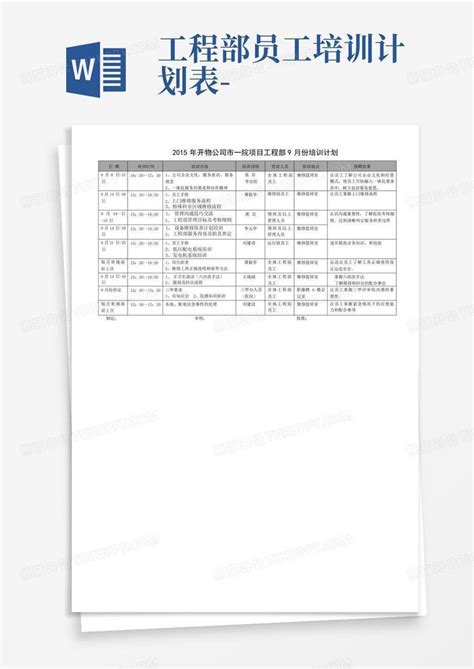 工程部员工培训计划表 Word模板下载 编号lgajzyzj 熊猫办公