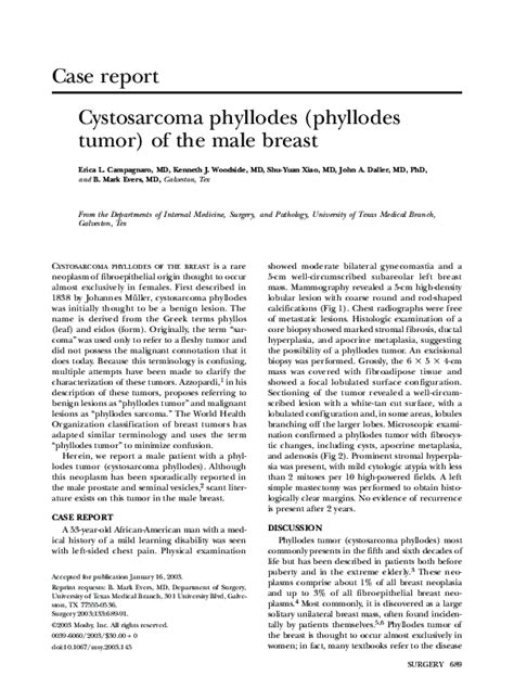 Pdf Cystosarcoma Phyllodes Phyllodes Tumor Of The Male Breast John Daller