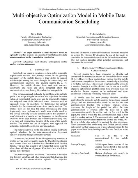Pdf Multi Objective Optimization Model In Mobile Data Communication