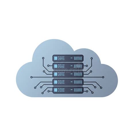 Cloud Shaped Illustration Featuring Stacked Servers With Circuit Lines Extending Stock
