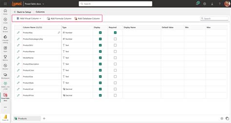 Adding Columns Overview Powertable