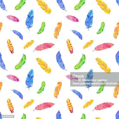 수채화 깃털은 흰색 배경에 격리된 매끄러운 패턴입니다 보호 그림입니다 Central London에 대한 스톡 벡터 아트 및 기타 이미지 Central London 고풍