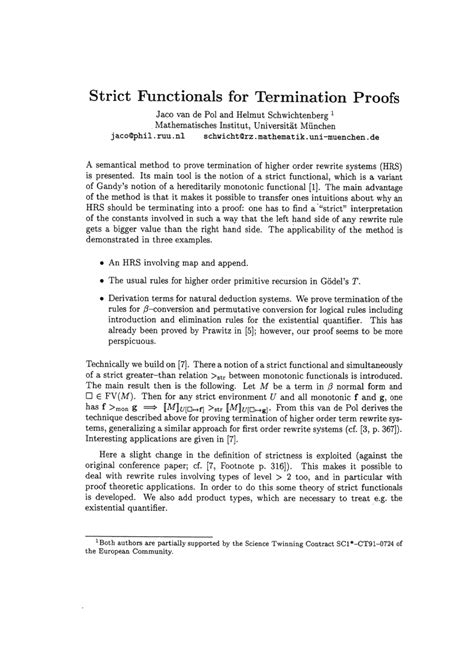 Pdf Strict Functionals For Termination Proofs