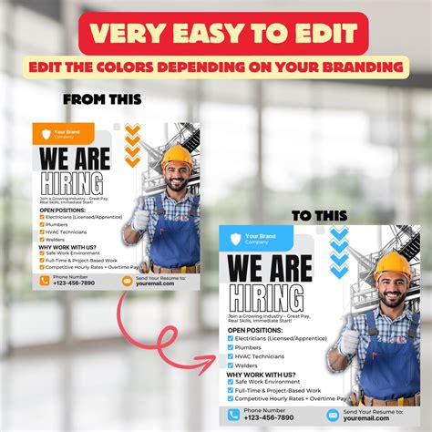 Skilled Trades Hiring Flyer Template Editable Construction Recruitment Ad Etsy