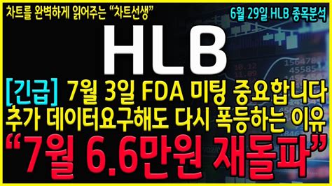 Hlb 에이치엘비 긴급공시 세력들의 작전은 이미 시작됐습니다 7월 3일 Fda 미팅후 이미 주가 폭등은 예정되어 있습니다다시 주가가 올라가는 이유 Hlb목표가