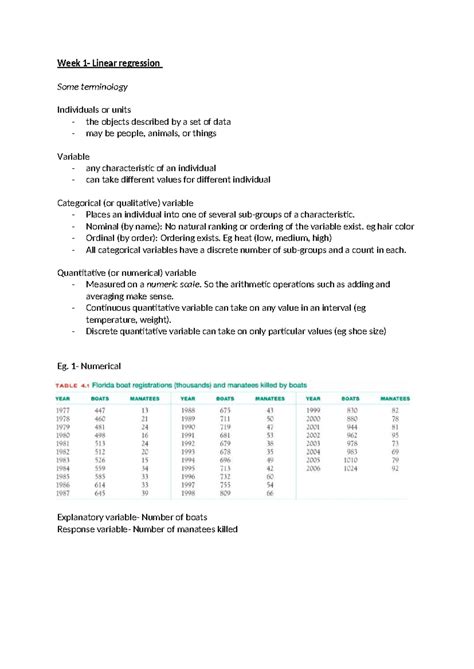 Intro To Stats Notes Week 1 Linear Regression Some Terminology