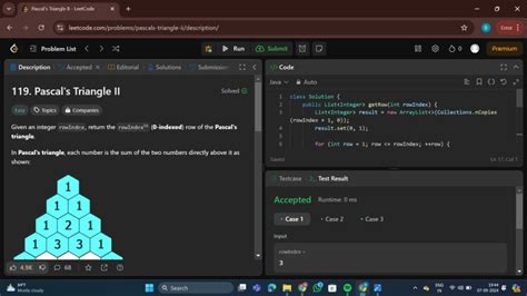 Shalu Senthil On Linkedin Leetcode Programming 9 Pascals Triangle Ii Program Using Java