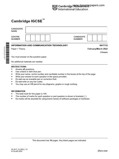 Cambridge Igcse 0417 12 Information And Communication Technology Pdf Solid State Drive
