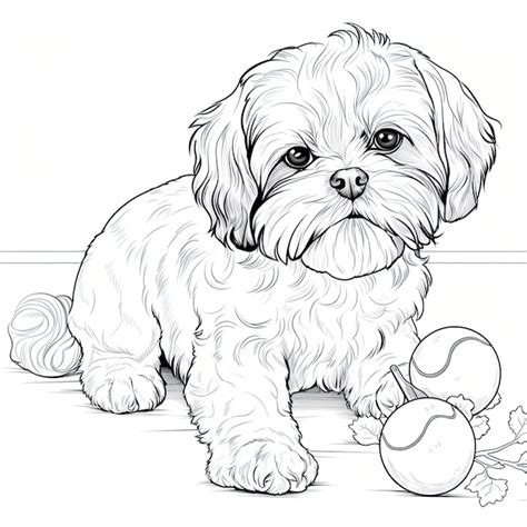 Livro De Colorir Para Adultos Cachorro Shih Tzu Brincando Com Bola Vetor Premium