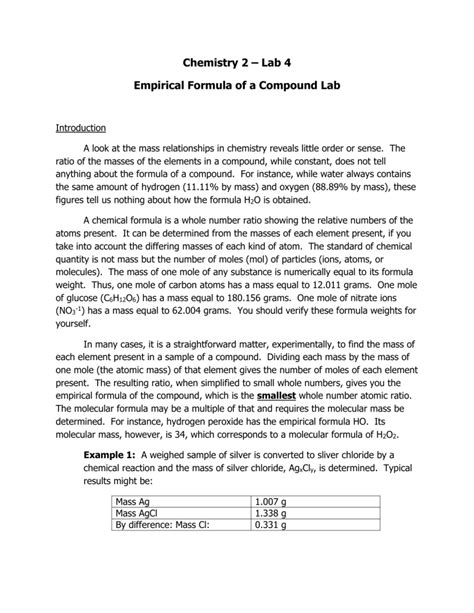 Empirical Formula Lab Chemistry Experiment