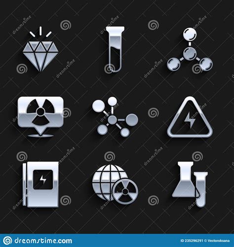 Set Molecule Planet Earth And Radiation Test Tube Flask High Voltage Electrical Panel