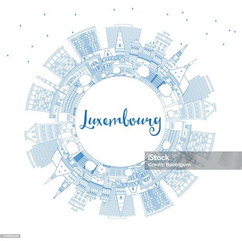 룩셈부르크 시의 스카이라인을 파란색 건물과 복사 공간으로 표시합니다 랜드마크가 있는 룩셈부르크 도시 풍경 역사적인 건축물을 가진 비즈니스 여행 및 관광 개념 룩셈부르크에