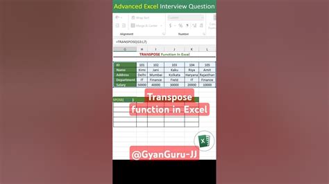 Transpose Function In Excel Shorts Exceltips Exceltricks Excel
