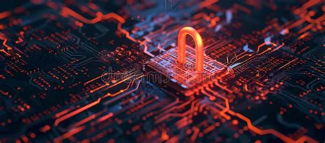 Futuristic Cyber Security Concept With Glowing Padlock On Circuit Board Digital Data Protection