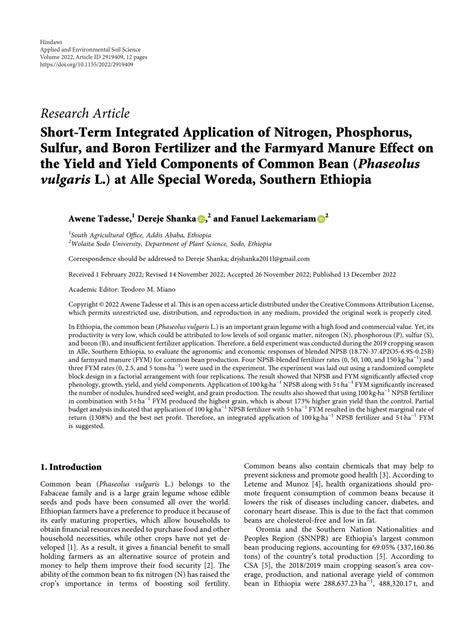Pdf Short Term Integrated Application Of Nitrogen Phosphorus Sulfur And Boron Fertilizer