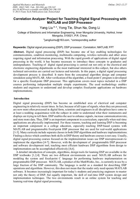 Correlation Analyzer Project For Teaching Digital Signal Processing With Matlab And Dsp