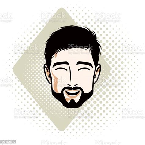 백인 남자 얼굴 표현 행복 벡터 인간의 머리 일러스트 레이 션 매력적인 수염과 턱수염이 난된 남자입니다 갈색 머리에 대한 스톡 벡터 아트 및 기타 이미지 Istock