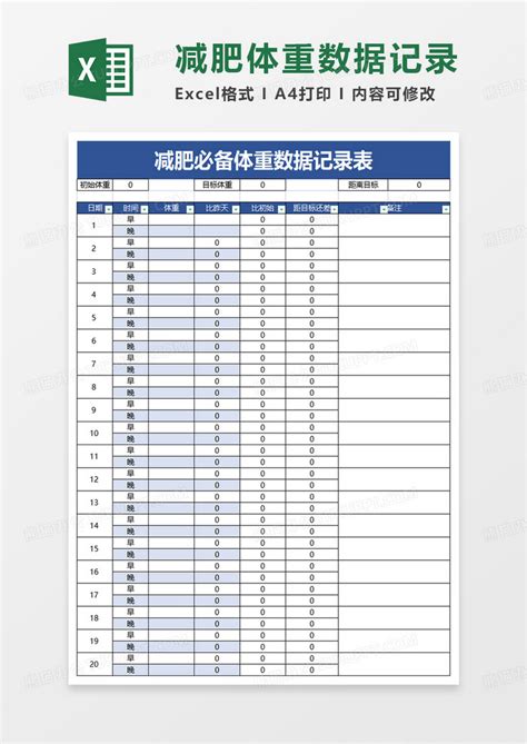 减肥必备体重数据记录表excel模板下载 熊猫办公
