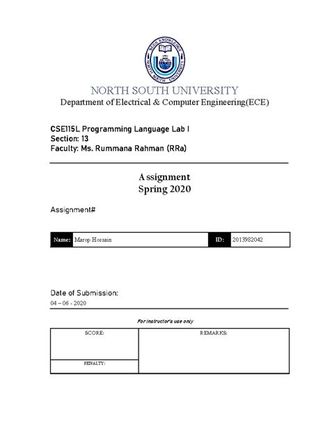 Cse115 Lab Report NORTH SOUTH UNIVERSITY Department Of Electrical