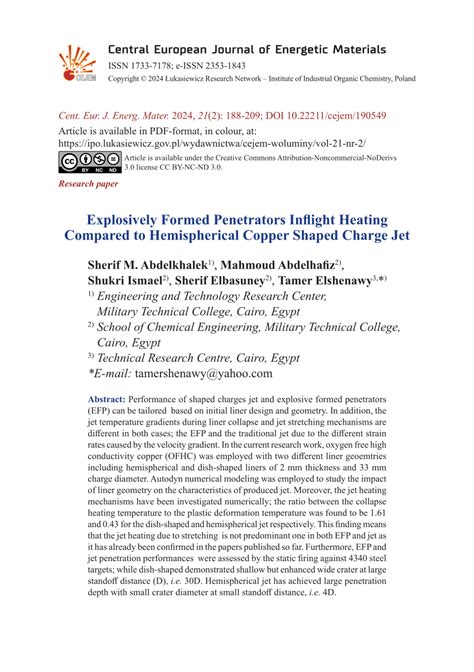 Pdf Explosively Formed Penetrators Inflight Heating Compared To Hemispherical Copper Shaped