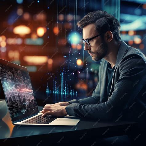 Premium Photo Data Scientist Programmer Using Laptop Analyzing