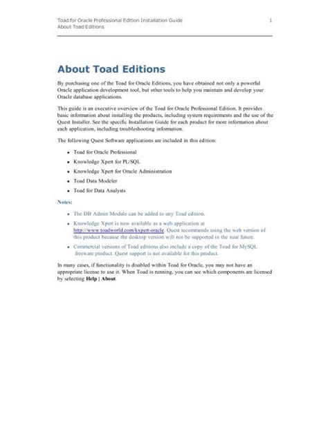 toad for oracle professional edition installation quest software
